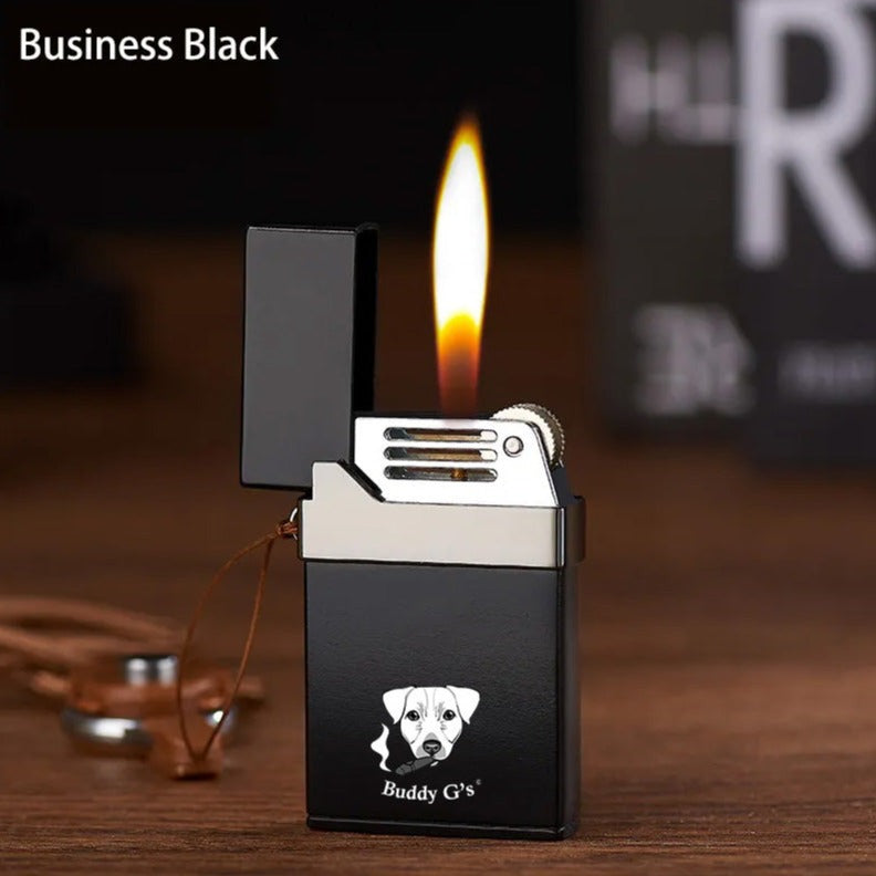 Metal Soft flame butane lighter with old fashioned flint striker wheel