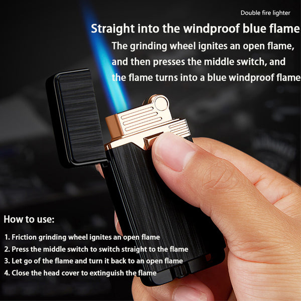Dual Flame Refillable & Adjustable Butane Lighter - Flint Wheel