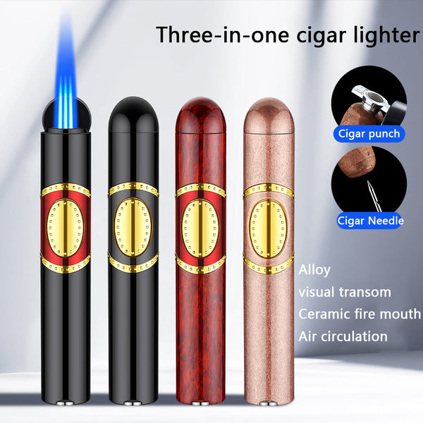 Premium Cigar Shaped Triple Torch Lighter With Cigar Punch & Needle