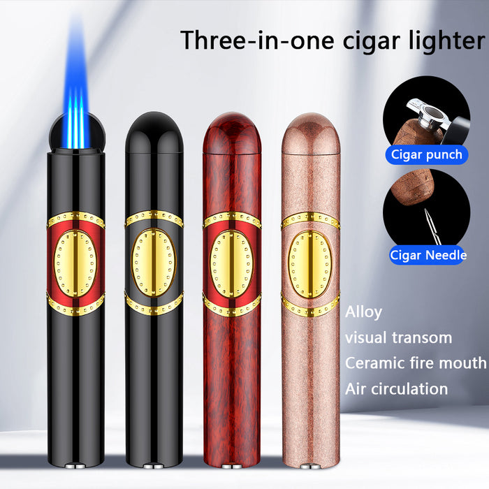 Premium Cigar Shaped Triple Torch Lighter With Cigar Punch & Needle
