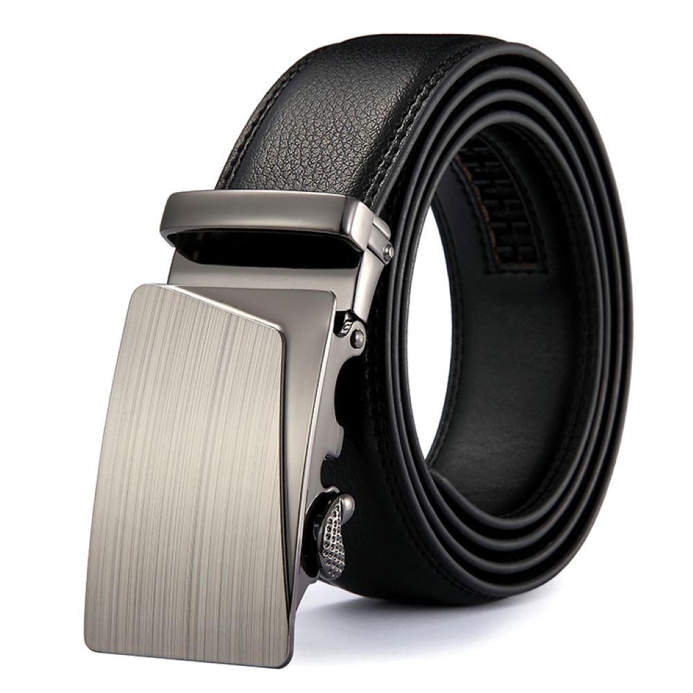 Men’s Automatic Ratchet Belt - Glossy Brushed Nickel with Shiny Gunmet