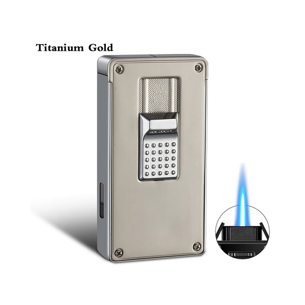 Vintage Metal Butane Torch Lighter with Futuristic Movable Flame Door