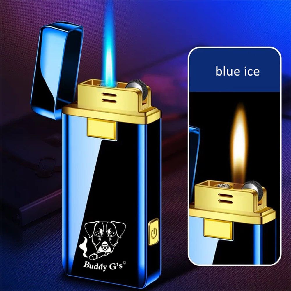 Dual Burner Butane Jet & Soft Flame Refillable Lighter With Flashlight