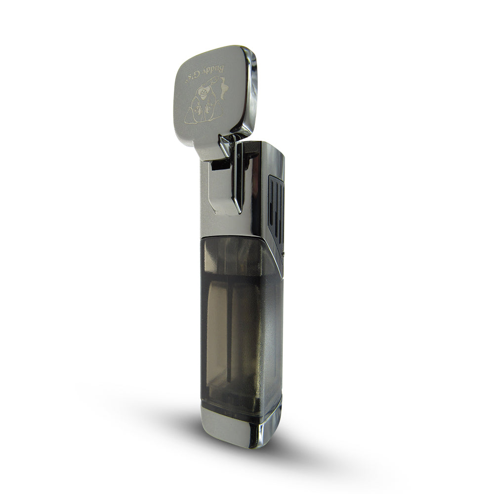 Windproof 4 Burner Refillable Butane Jet Torch Lighter See-Thru Reserv ...